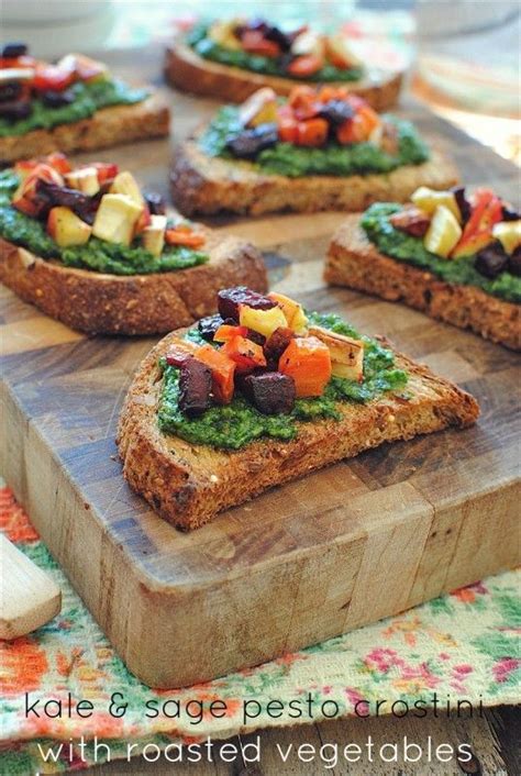 Kale And Sage Pesto Crostini With Roasted Vegetables Bev Cooks