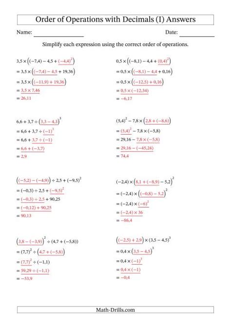 Order Of Operations With Negative And Positive Decimals Four Steps