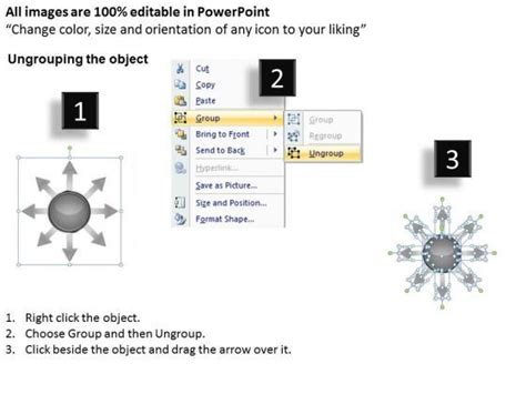 Circular Process Stages Diverging Flow Motion PowerPoint Slides