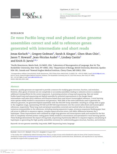Pdf De Novo Pacbio Long Read And Phased Avian Genome Assemblies Correct And Add To Reference