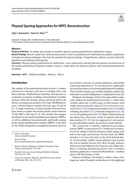 Physeal Sparing Approaches For Mpfl Reconstruction