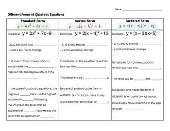 Quadratic Function Equations In Different Forms Standard Vertex Factored