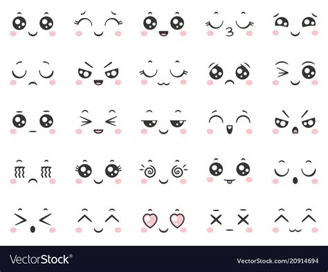Cute Doodle Emoticons With Facial Expressions Vector Image
