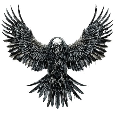 Dark Evil Raven With Spread Wings And Skull Aggression Aggressive