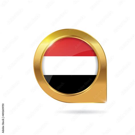 Flag Of Yemen Location Map Pin Pointer Flag Button With The Reflection Of Light And Shadow