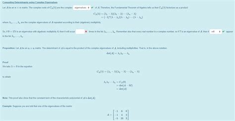 Solved Computing Determinants Using Complex Eigenvalues Let