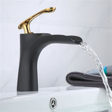 Svart Guld Badrum Handfat Kran Och Kall Blandare K Grandado