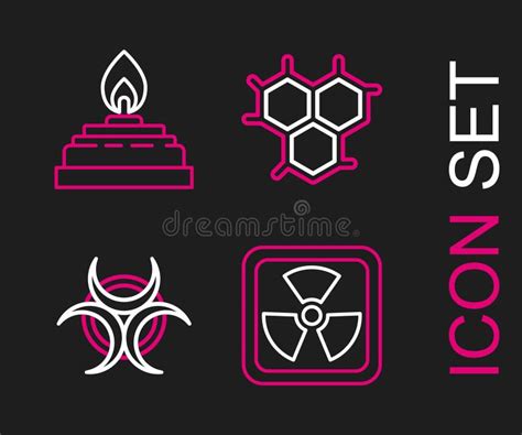 Set Line Radioactive Biohazard Symbol Chemical Formula And Alcohol