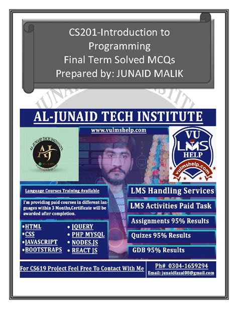 Cs201 Final Term Solved Mcqs By Junaid Cs201 Introduction To Programming Final Term Solved