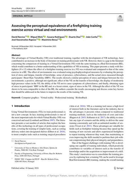 Pdf Assessing The Perceptual Equivalence Of A Firefighting Training Exercise Across Virtual