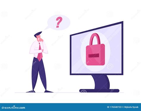 Web Security Concept Thoughtful Business Man Character Trying To Log