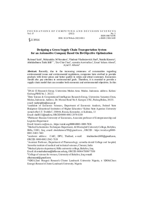 Pdf Designing A Green Supply Chain Transportation System For An