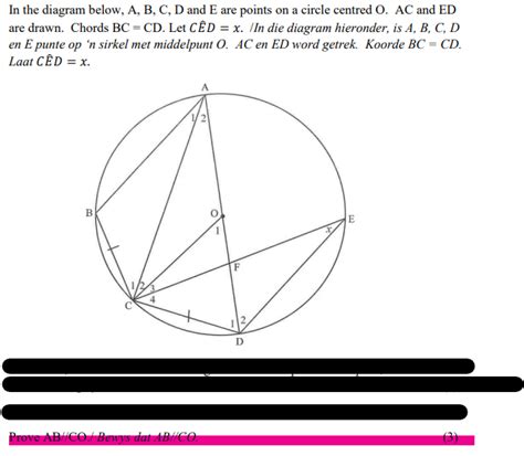 Solved In The Diagram Below A B C D And E Are Points On A Chegg Com