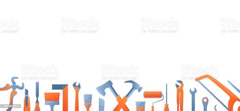 텍스트에 대한 빈 복사 공간이있는 흰색 배경에서 격리 된 홈 리노베이션 유지 보수 및 수리를위한 벡터 일러스트 핸드 도구 건설 도구는 평면 만화 스타일의 배경을 벡터 작업