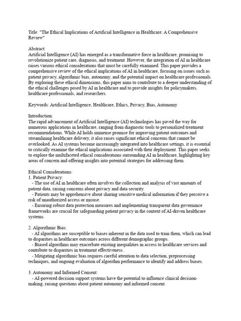 The Ethical Implications Of Artificial Intelligence In Healthcare A