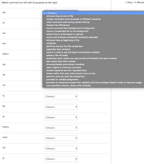 Match Command On Left With Its Purpose On The Right