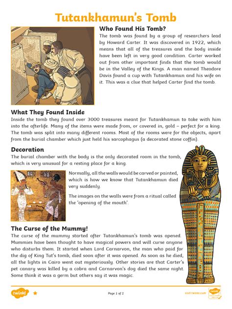 Tutankhamun Differentiated Non Chronological Reading Comprehension Pdf