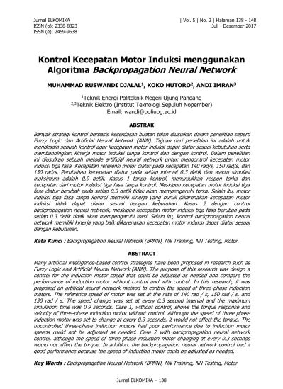 Kontrol Kecepatan Motor Induksi Menggunakan Algoritma Backpropagation Neural Network