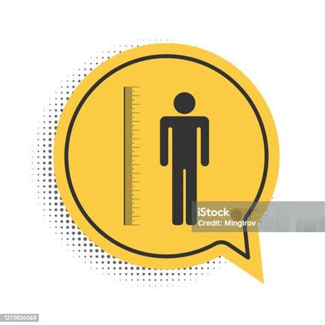 흰색 배경에 격리된 검정 측정 높이 바디 아이콘입니다 노란색 음성 버블 기호입니다 벡터 개념에 대한 스톡 벡터 아트 및 기타