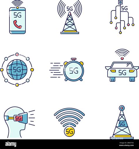 5g Wireless Technology Rgb Color Icons Set Cell Tower Improved Phone Calls Vr Headset Fast