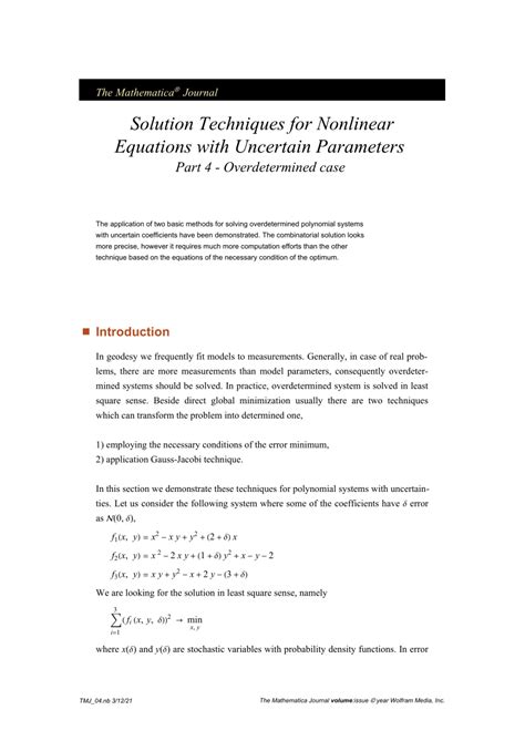 Pdf Techniques For Nonlinear Equations With Uncertain Parameters Part 4 Overdetermined Case