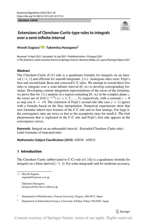 Extensions Of Clenshaw Curtis Type Rules To Integrals Over A Semi Infinite Interval Request Pdf
