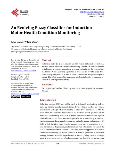 Pdf An Evolving Fuzzy Classifier For Induction Motor Health Condition