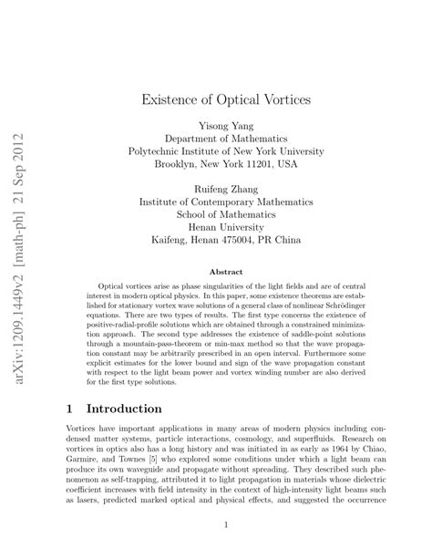 Pdf Existence Of Optical Vortices