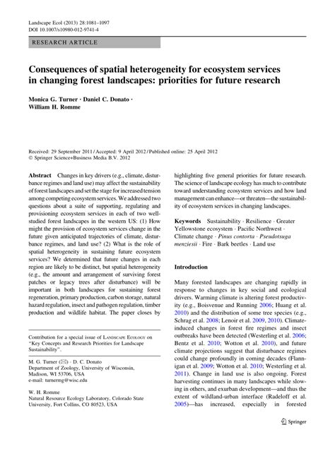 Pdf Consequences Of Spatial Heterogeneity For Ecosystem Services In