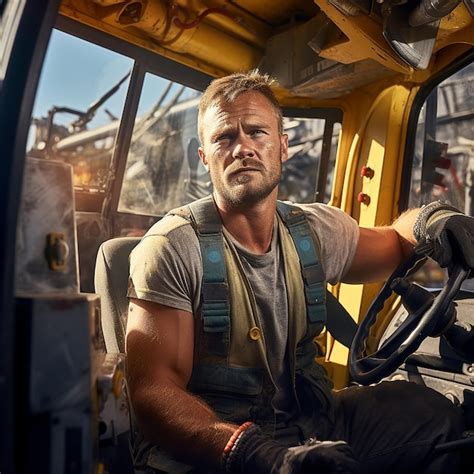 Man Operating Crane Or Excavator Premium AI Generated Image