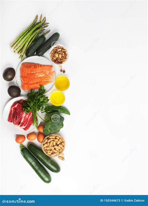 Ketogenic Keto Diet Including Vegetables Meat And Fish Nuts And Oil