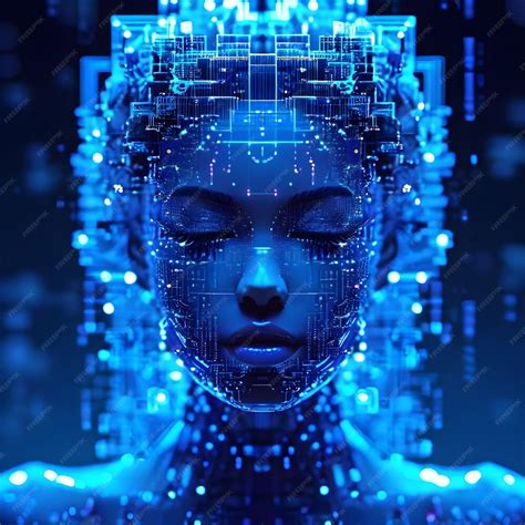 Premium Photo A Womans Face With A Digital Display Of Electronic Devices