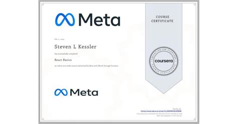 Completion Certificate For React Basics Steve Kessler