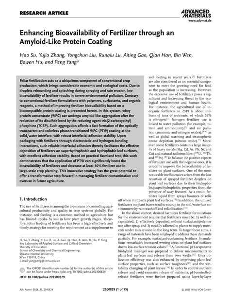 Enhancing Bioavailability Of Fertilizer Through Amyloid Like Protein