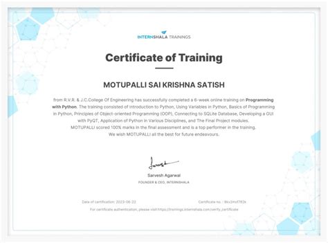 M Sai Krishna Satish On Linkedin Python Programming Internshala
