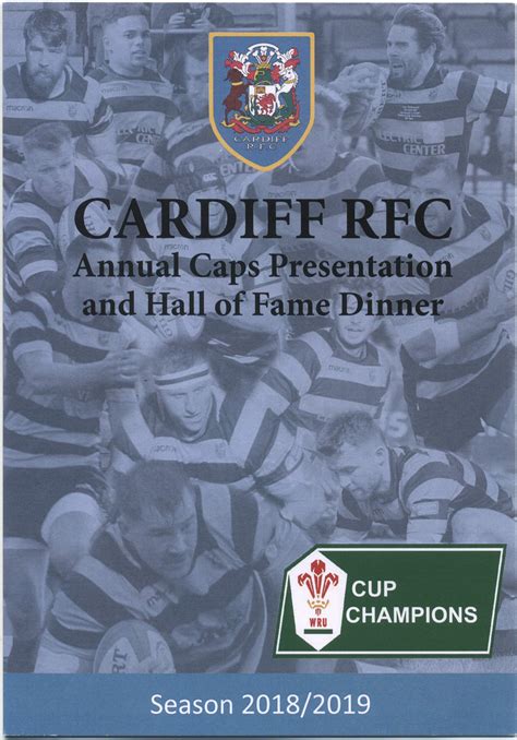 Menu Cardiff Rfc Annual Dinner Caps Presentation And Hall Of Fame