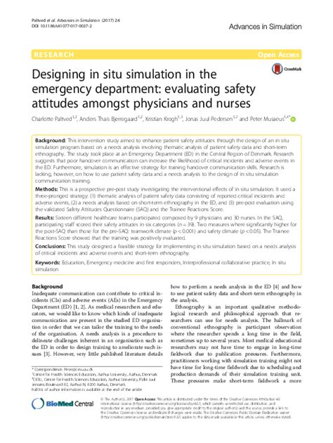 Pdf Designing In Situ Simulation In The Emergency Department