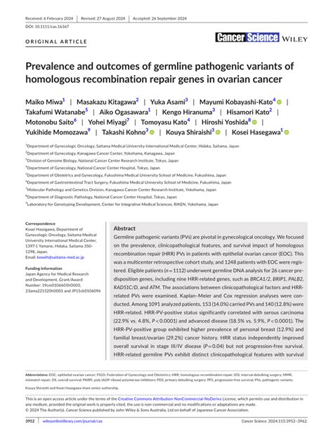Pdf Prevalence And Outcomes Of Germline Pathogenic Variants Of