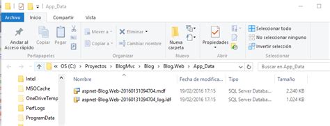 la primera versión de la base de datos de este blog con entity