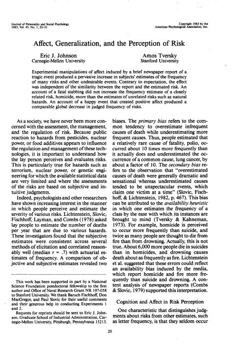 Pdf Affect Generalization And The Perception Of Risk