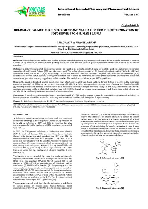 Pdf Bioanalytical Method Development And Validation For The Determination Of Sofosbuvir From