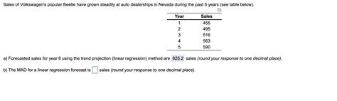 Solved A Forecasted Sales For Year 6 Using The Trend Chegg Com