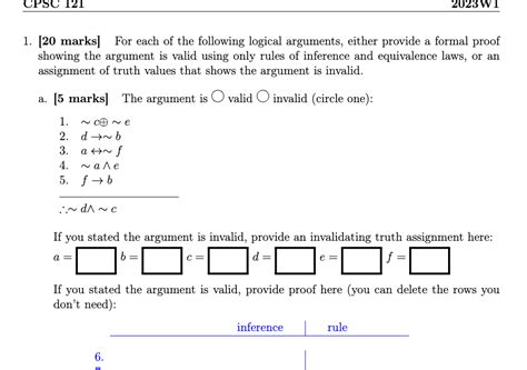 Solved Marks For Each Of The Following Logical Chegg