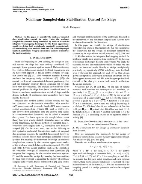 PDF Nonlinear Sampled Data Stabilization Control For Ships