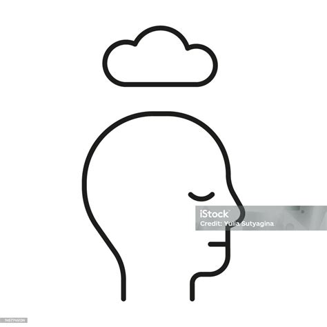 차분한 분위기의 머리 프로필 선 아이콘 구름으로 얼굴 마음의 통제 심리학 벡터 그림 사람 얼굴에 대한 스톡 벡터 아트 및 기타