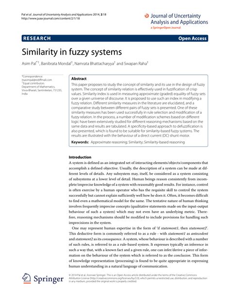 Pdf Similarity In Fuzzy Systems