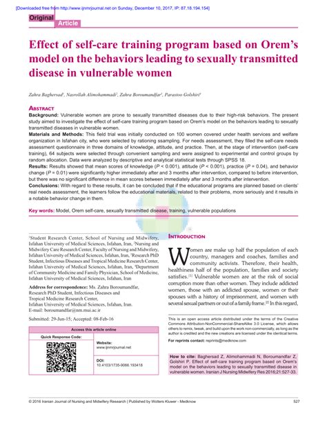 Pdf Effect Of Self Care Training Program Based On Orems Model On The Behaviors Leading To