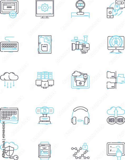 Computer Software Linear Icons Set Programming Coding Debugging