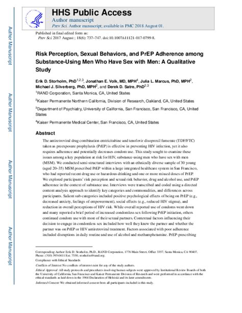 Pdf Risk Perception Sexual Behaviors And Prep Adherence Among
