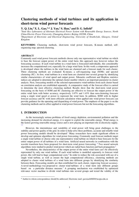 Pdf Clustering Methods Of Wind Turbines And Its Application In Short Term Wind Power Forecasts